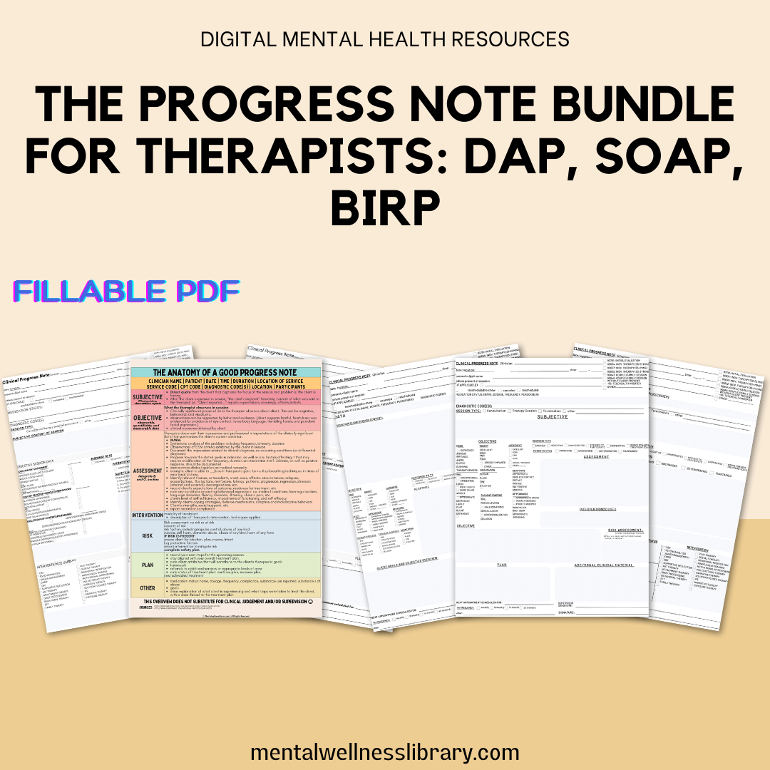 The Progress Note Bundle For Therapists: Dap, Soap, Birp ...