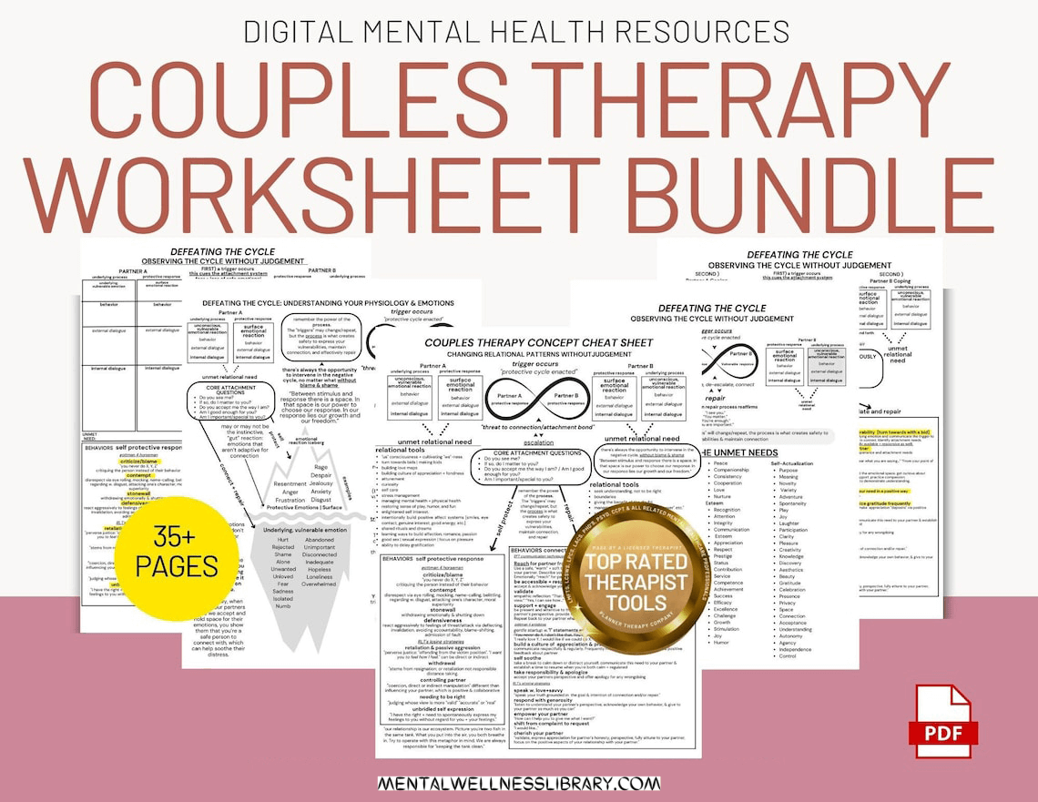 Couples Therapy Worksheet Bundle – mentalwellnesslibrary